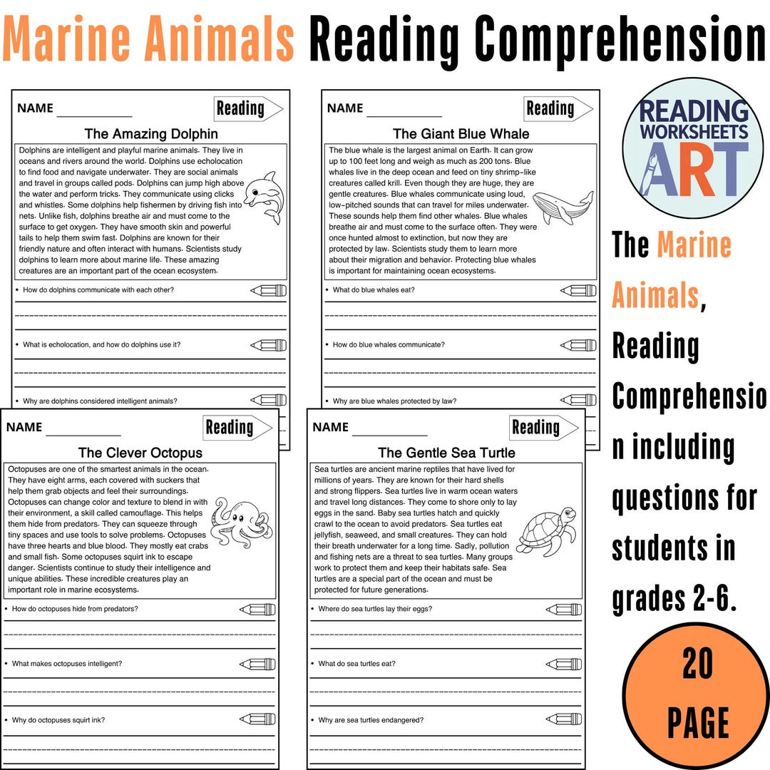 Marine Animals Reading Comprehension Passages Questions Text Evidence ...