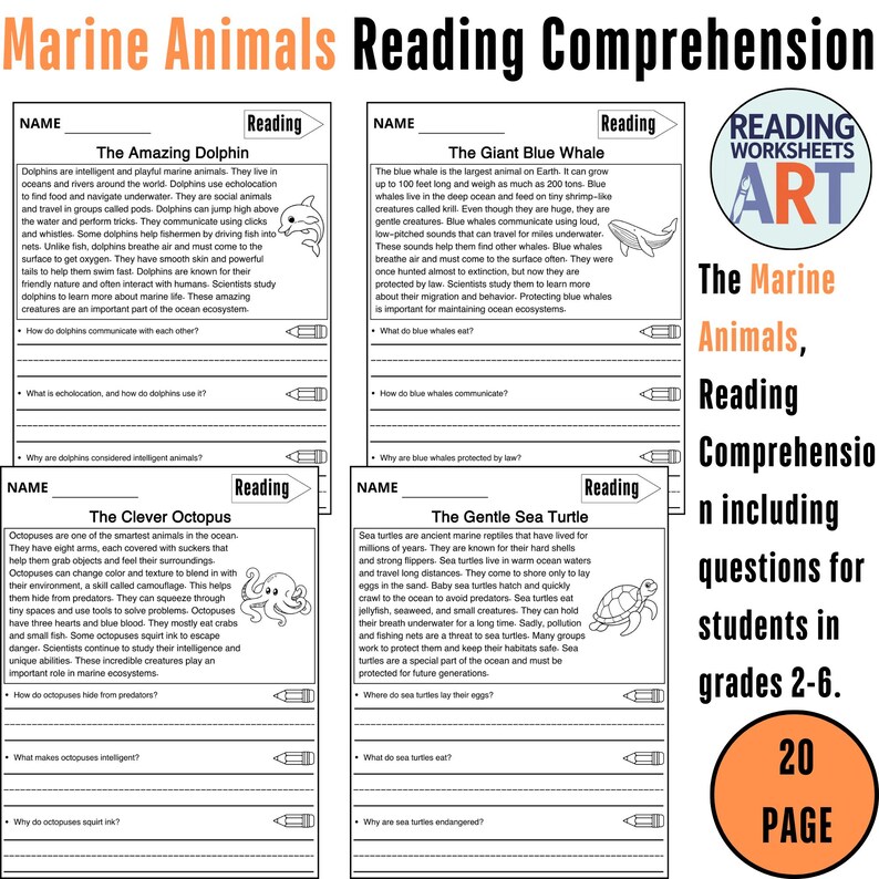 Marine Animals Reading Comprehension Passages Questions Text Evidence ...