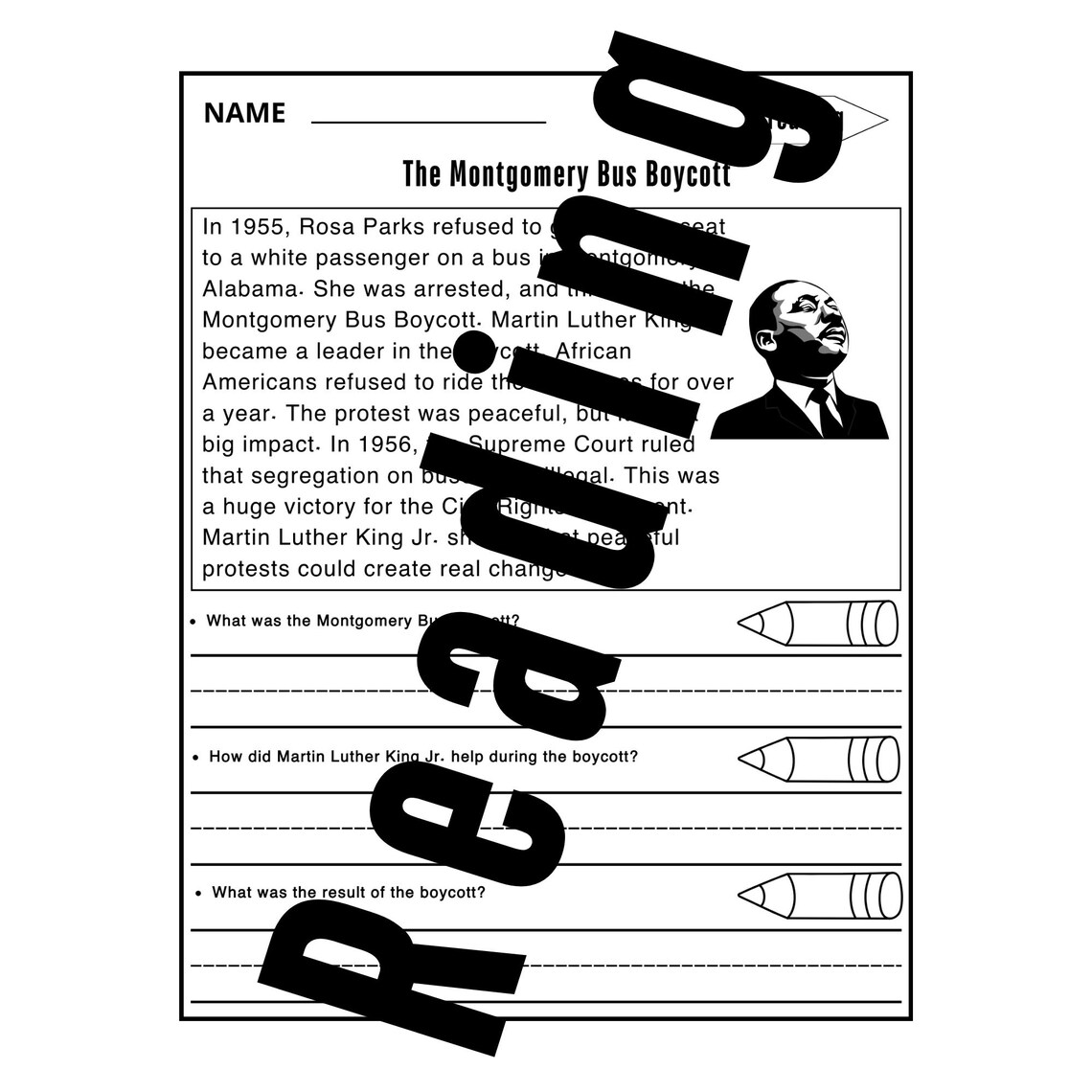 Martin Luther King Jr. Reading Comprehension Passages Questions ...