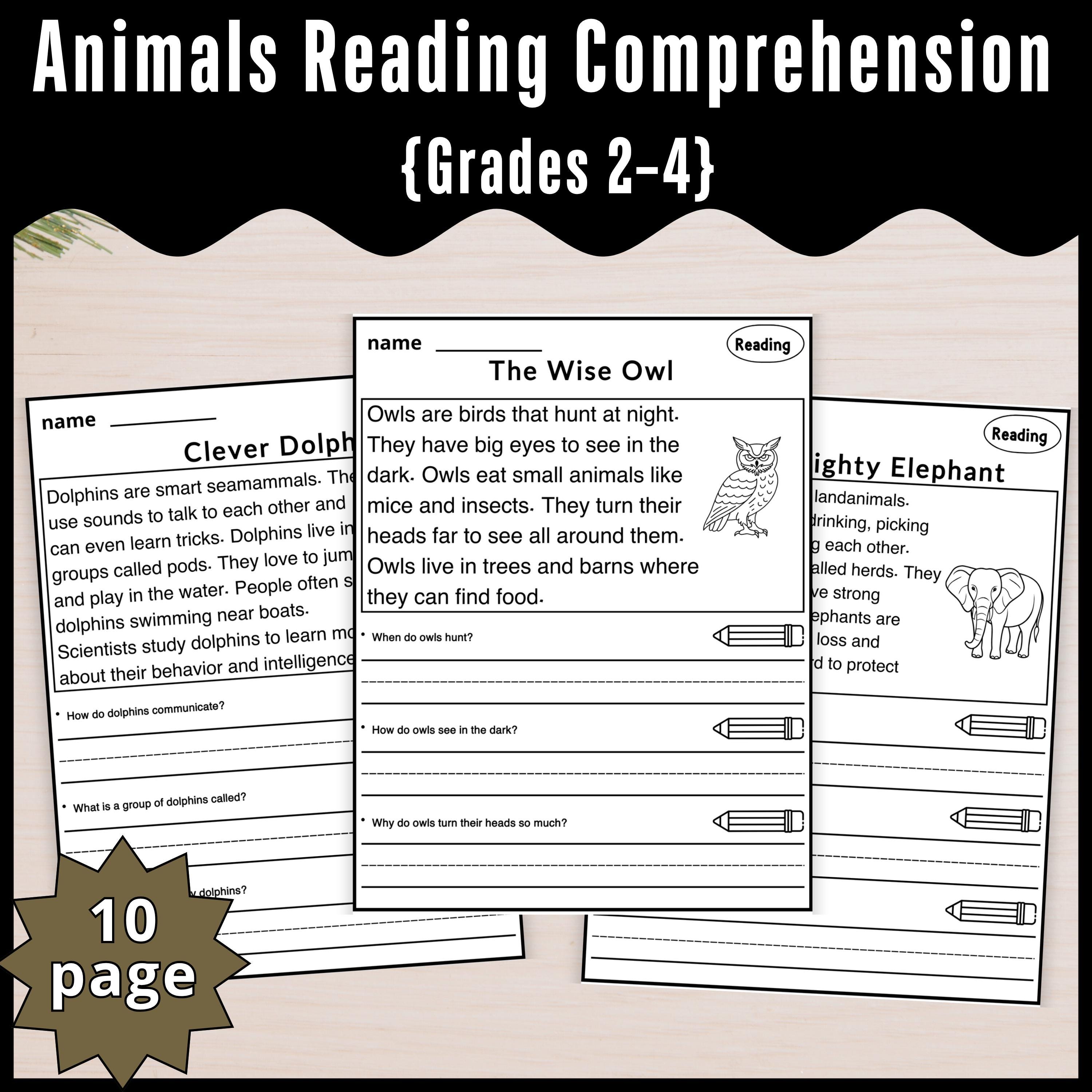 Reading Passages Animals Worksheets Reading Comprehension Questions ...