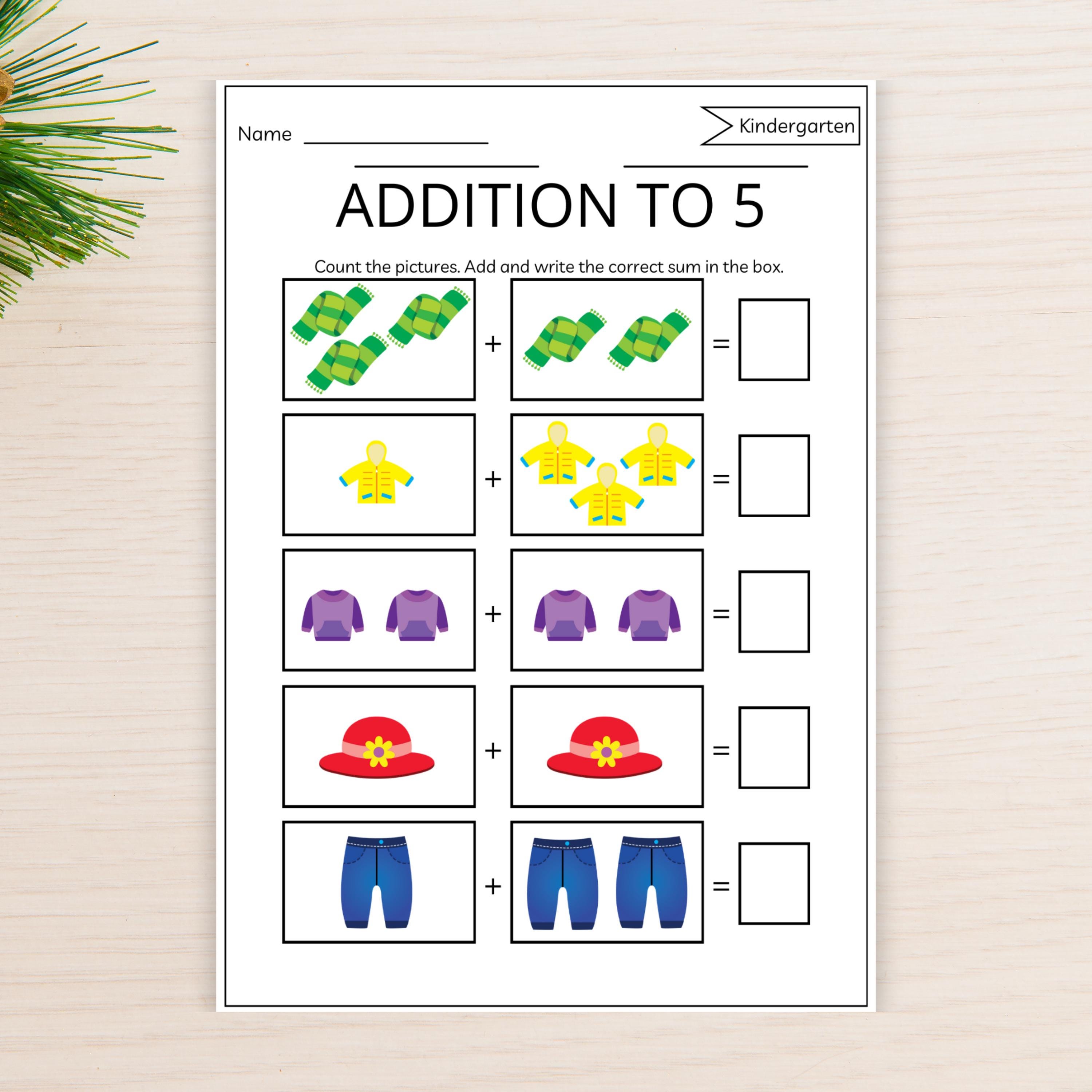 Counting and Addition Worksheets, Preschool Kindergarten Math Packet 20 ...
