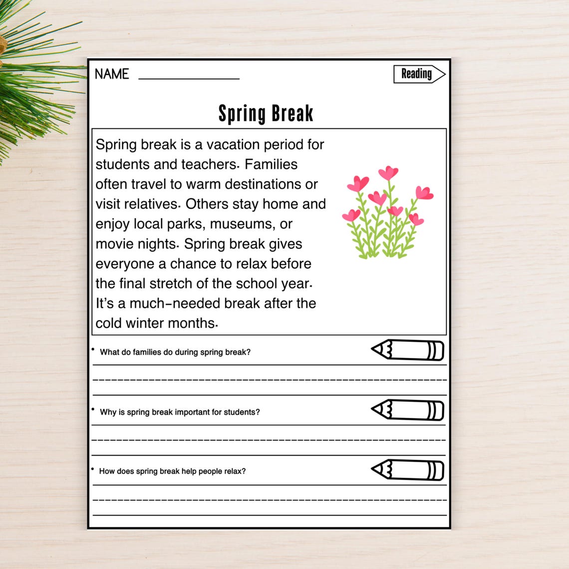 Spring Reading Comprehension Passages Worksheets Questions Writing Text ...