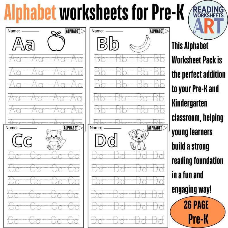 Alphabet Worksheets for Pre-k ABC Handwriting Practice Worksheets ...