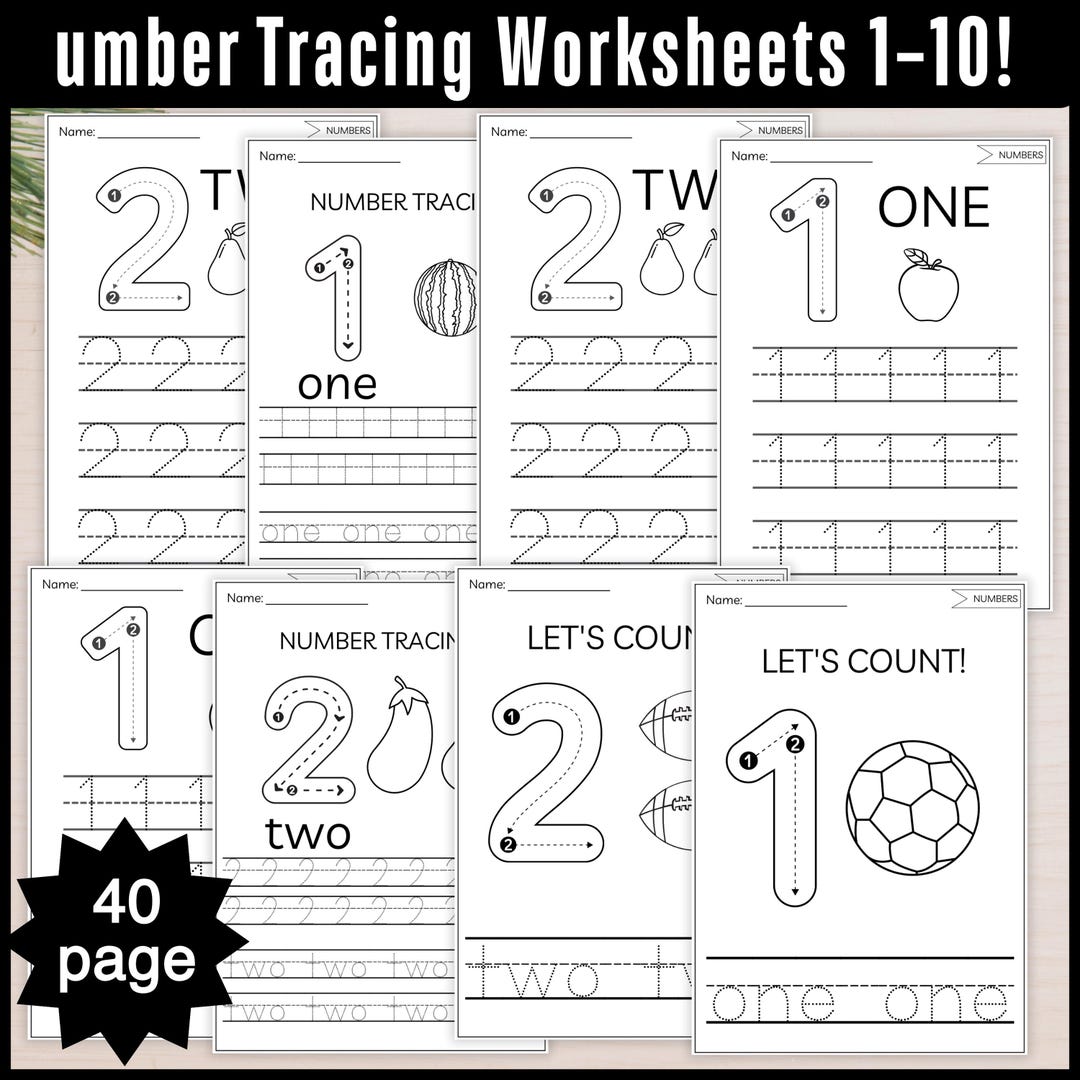 40 Pages Number Tracing 1–10 Worksheets | Preschool Kindergarten ...