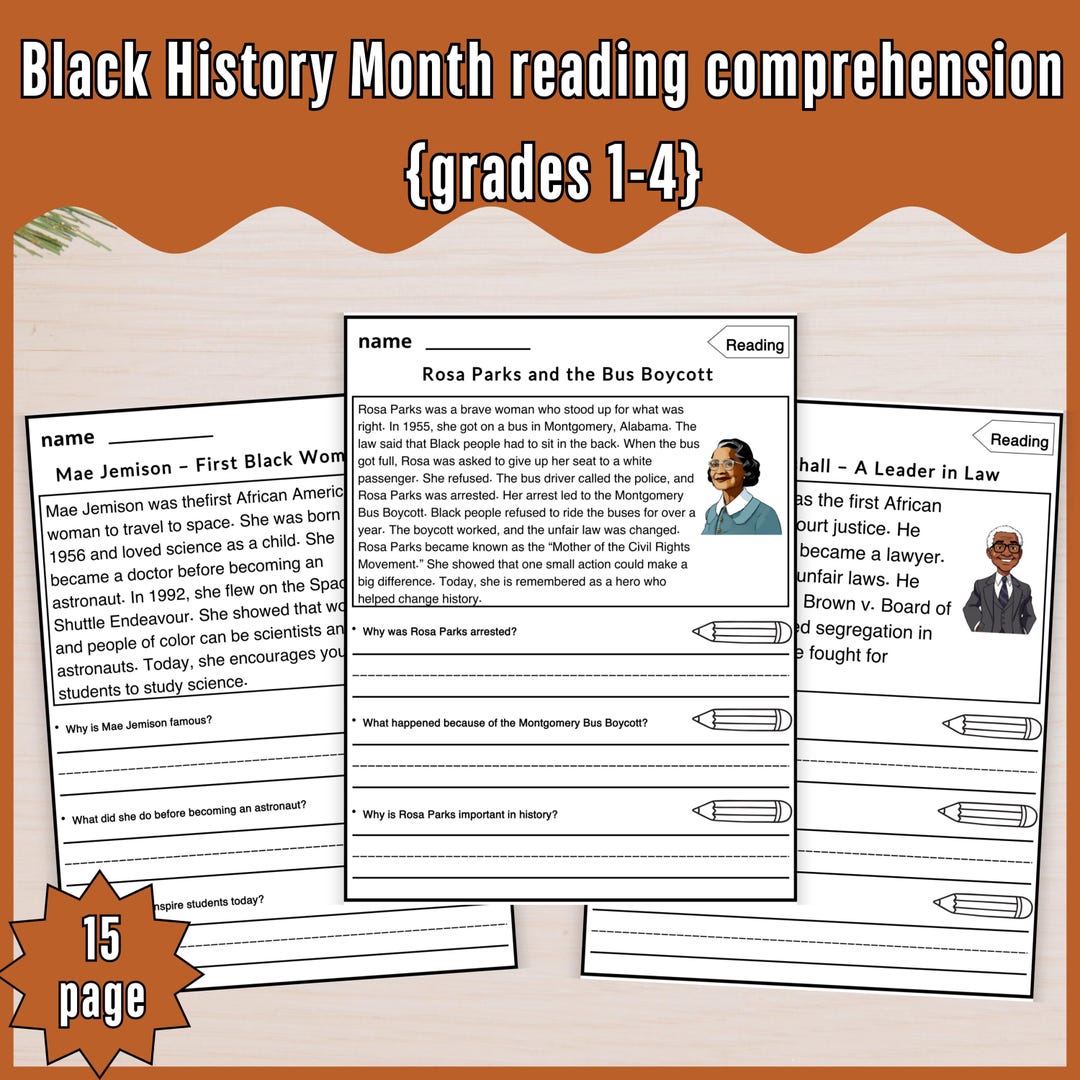 Black History Month Reading Comprehension Passages Worksheets Writing ...