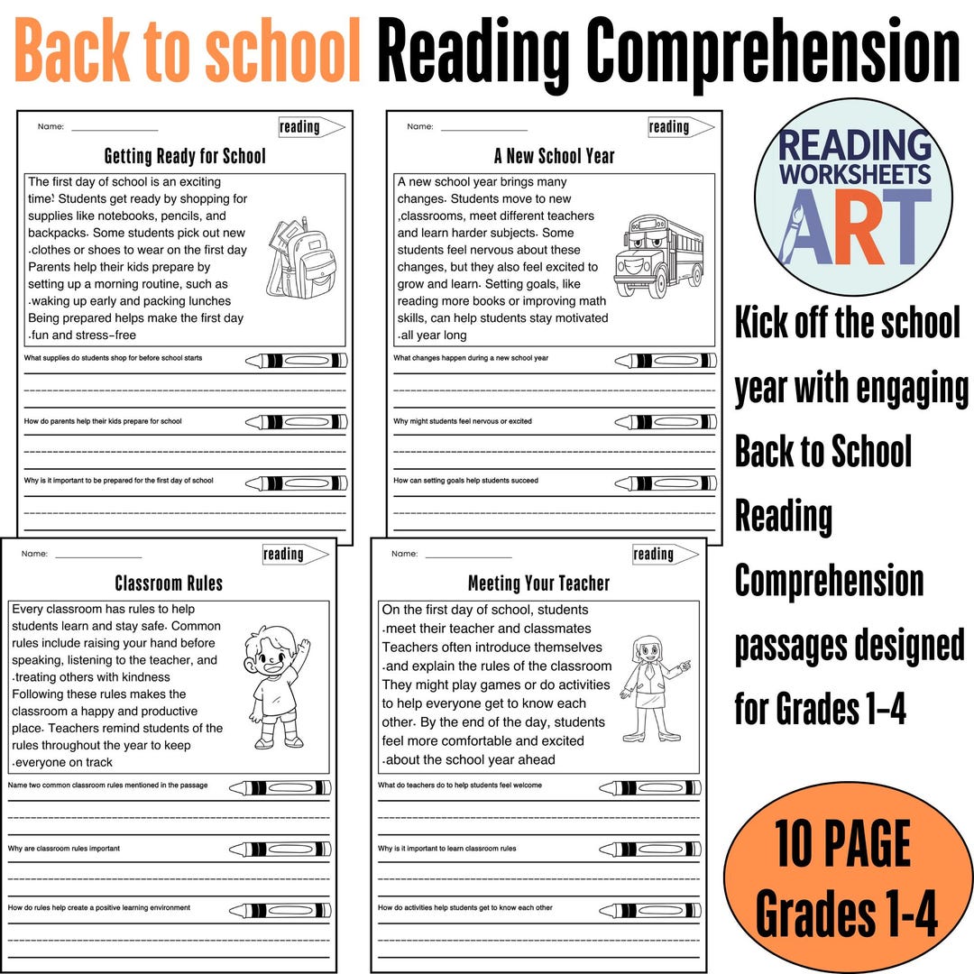 Back to School Reading Comprehension Passages Questions Text Evidence ...