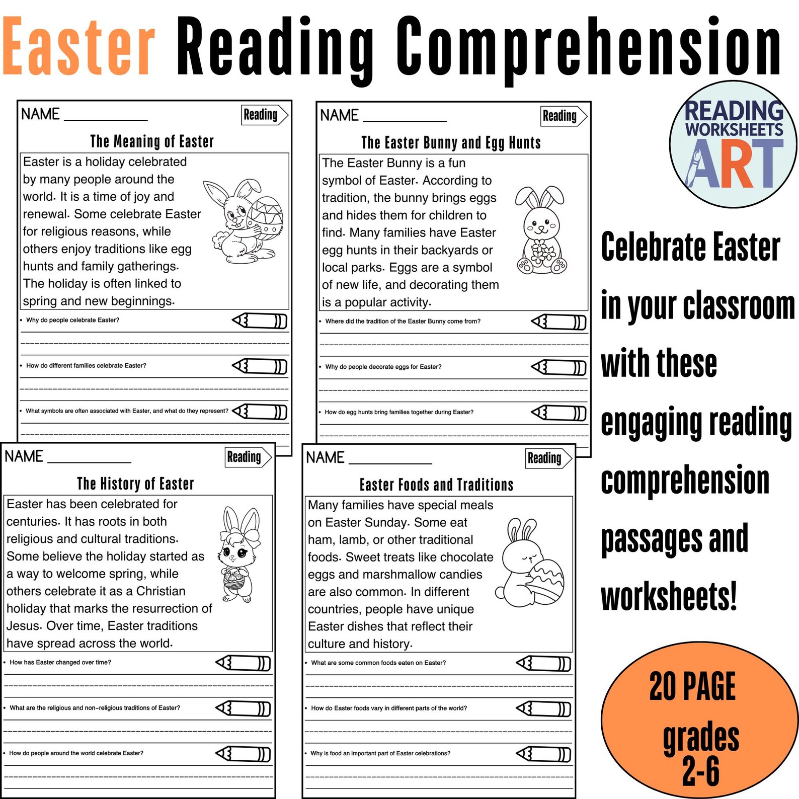 Easter Reading Comprehension Passages Worksheets Questions Spring ...