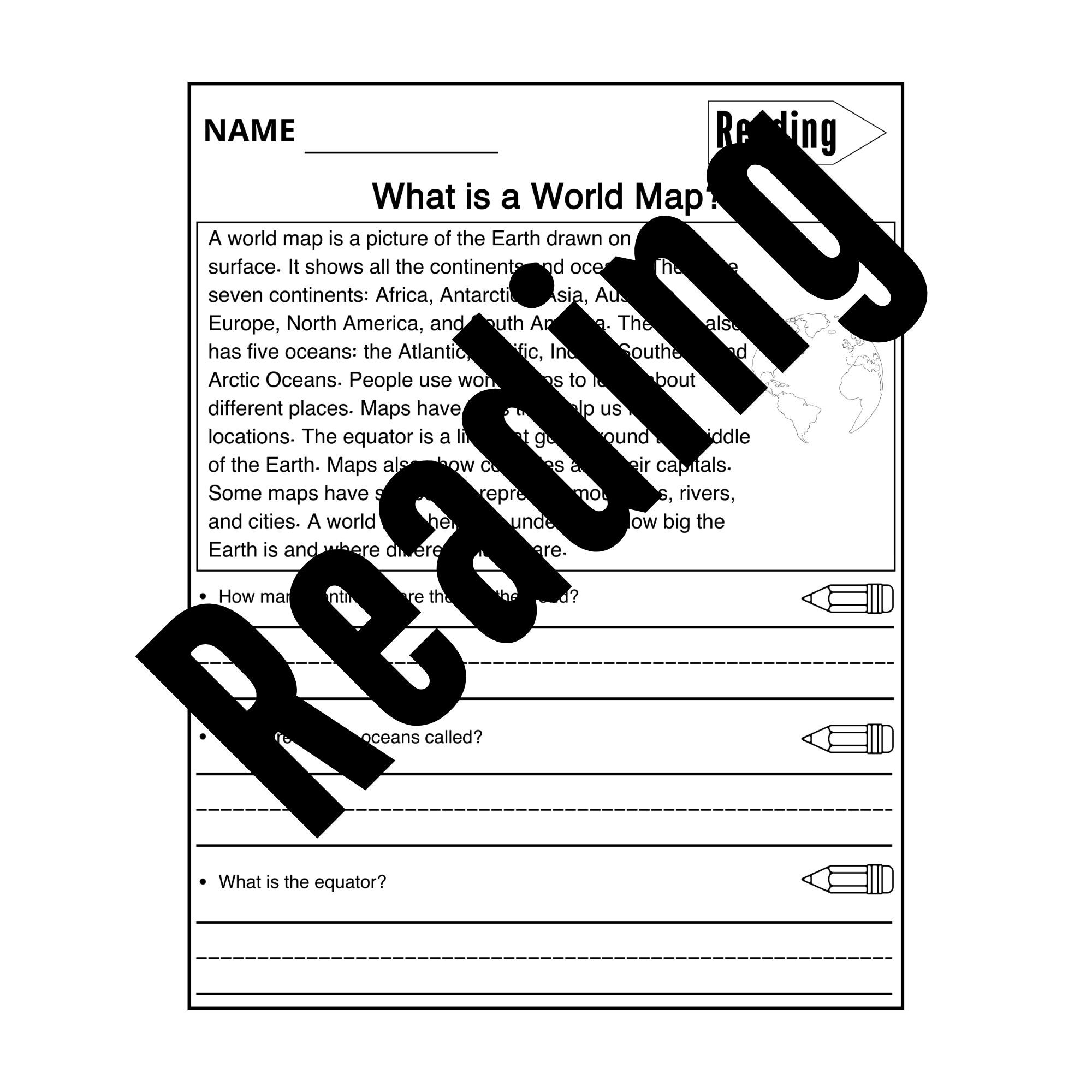 World Maps Reading Comprehension Passages Geography Worksheets - Etsy