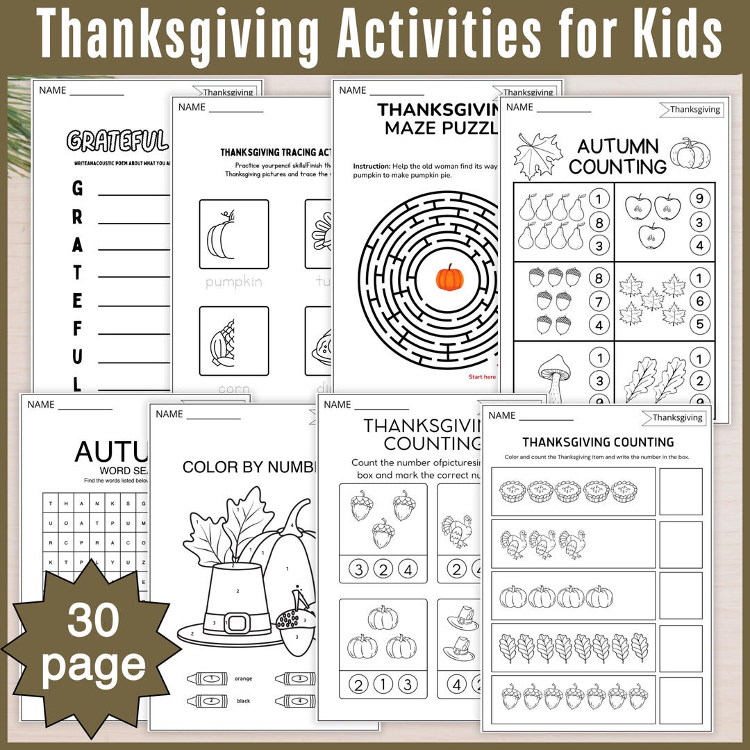 Thanksgiving Activity Packet for Kids | Games, Coloring, Mazes, Puzzles ...