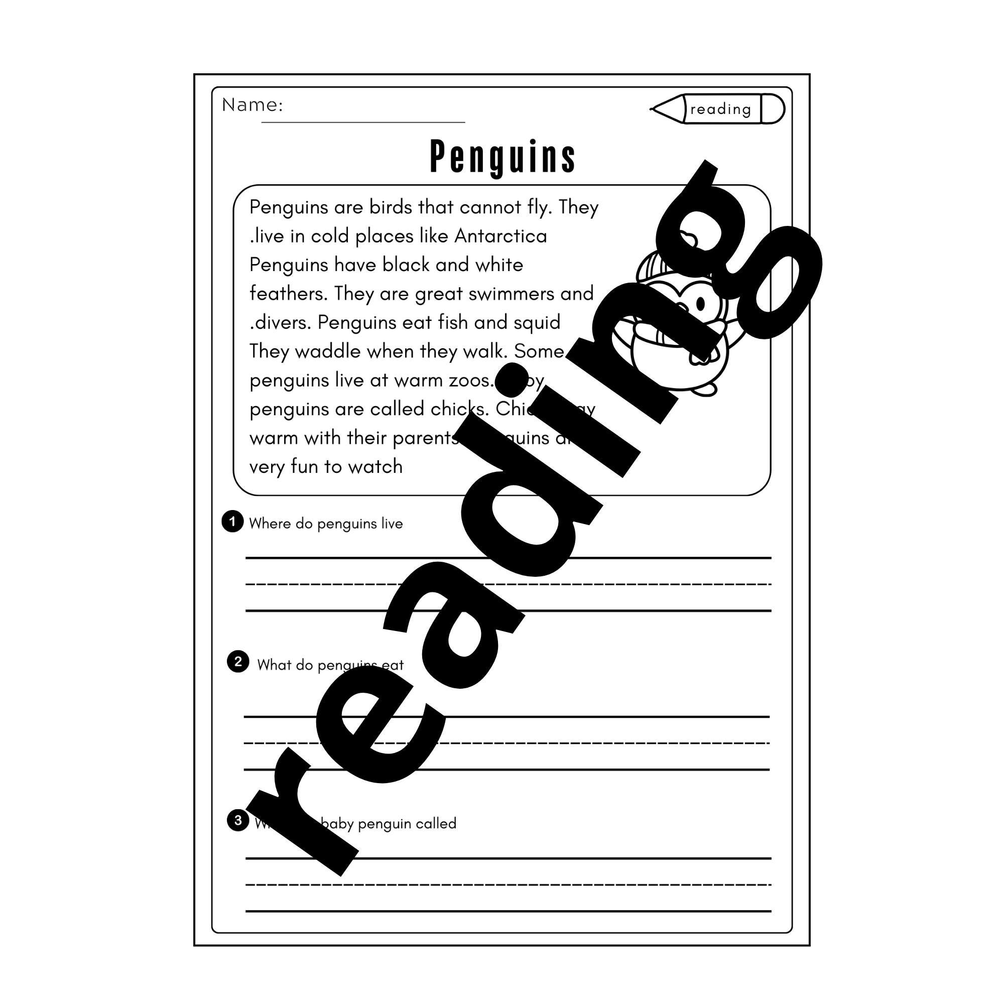 Animals Reading Comprehension,worksheets-kids Book Passages-questions ...