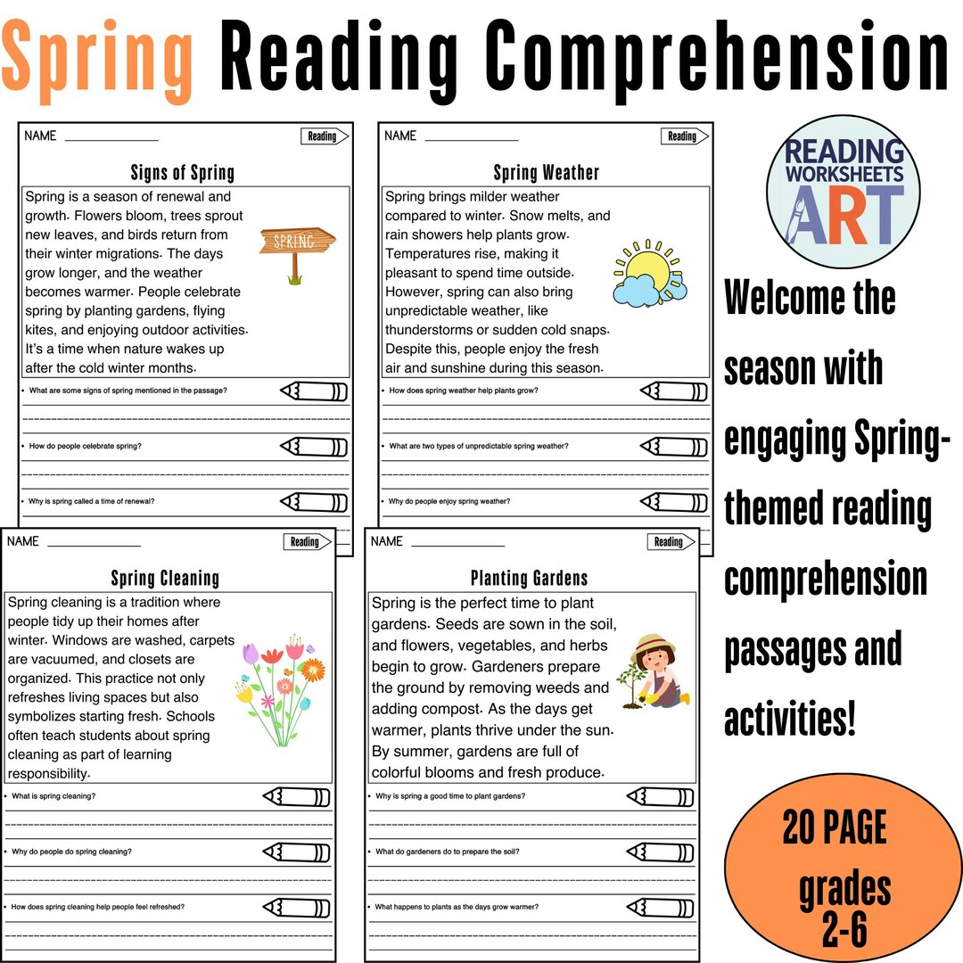 Spring Reading Comprehension Passages Worksheets Questions Writing Text ...