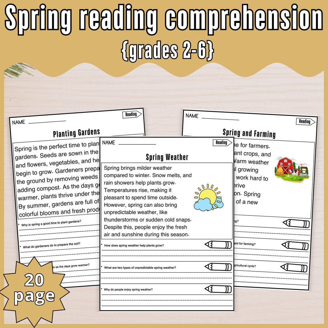Spring Reading Comprehension Passages Worksheets Questions Writing Text ...
