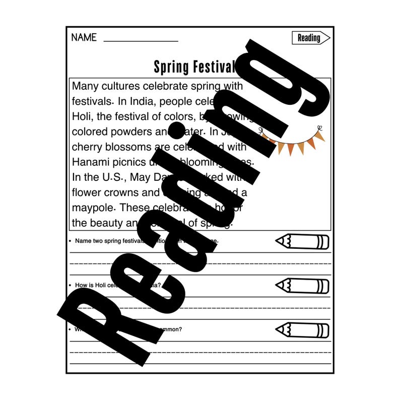 Spring Reading Comprehension Passages Worksheets Questions Writing Text ...