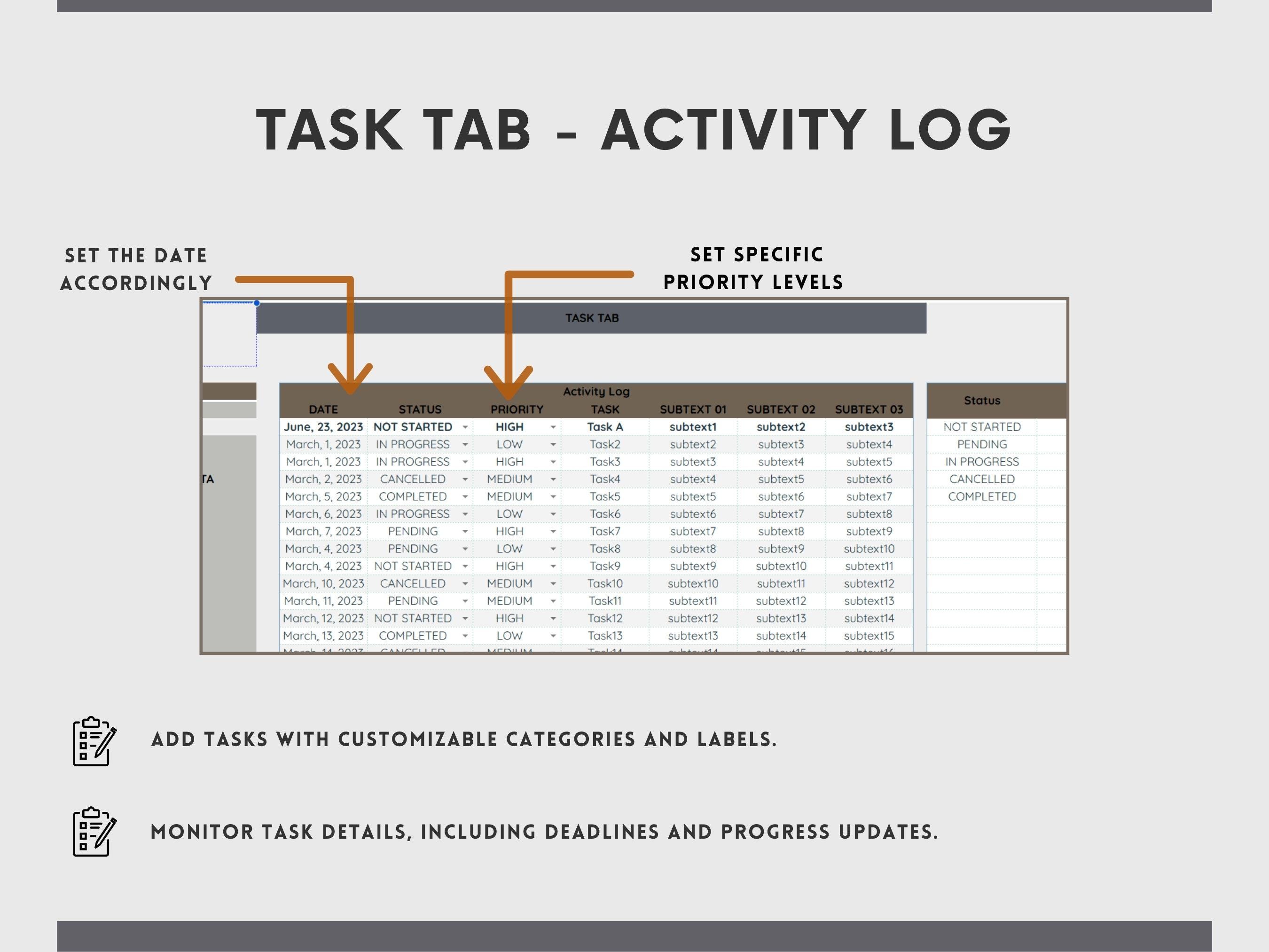 Business Task Tracker & Kanban Board Spreadsheet Template: To-do List ...
