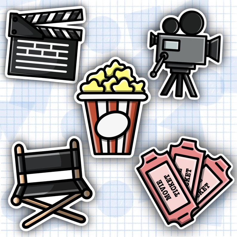 Movie Themed Sticker Pack (5pc.), Cinema Stickers, Cute Stickers ...