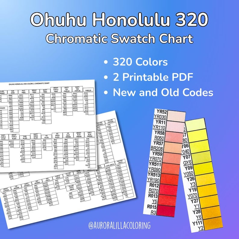 Ohuhu Honolulu 320 Chromatic Swatch Chart - Printable PDF - Etsy