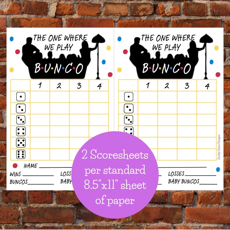 Friends TV Show Bunco Printable Bundle | Bunco PDF | Bunco Scoresheets ...