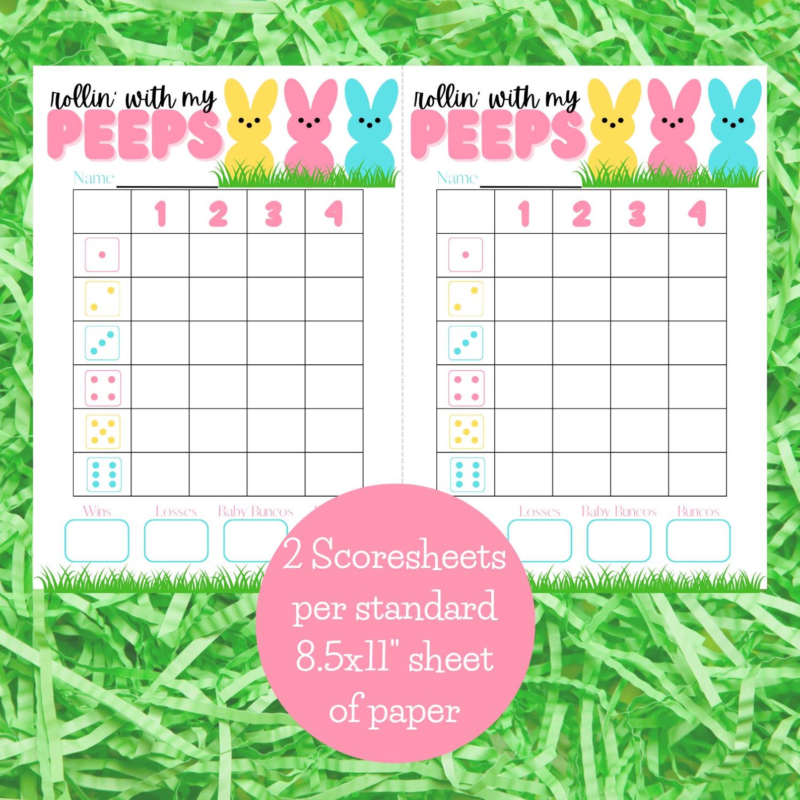 Rollin With My Peeps Bunco Printable Scoresheets | Easter Bunco ...