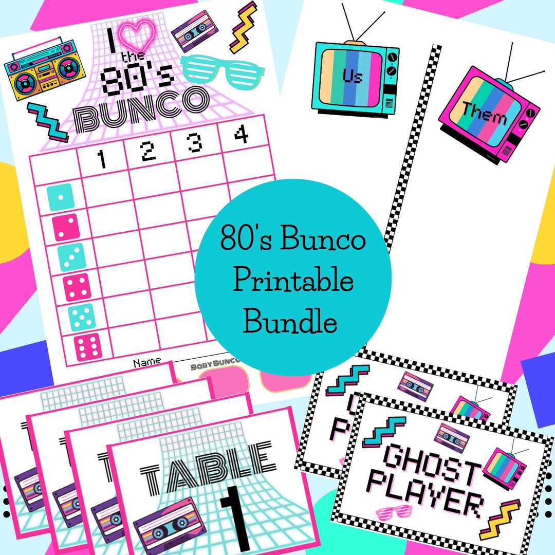 80s Theme Bunco Printables: Retro Score Sheets, Tally Cards (PDF ...