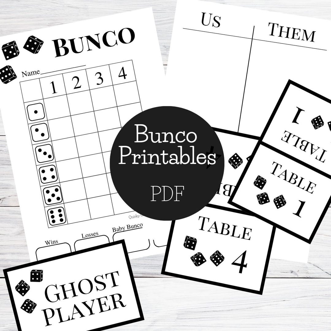 Bunco Printable Scoresheets | Black and White Bunco Scoresheets | Bunco ...