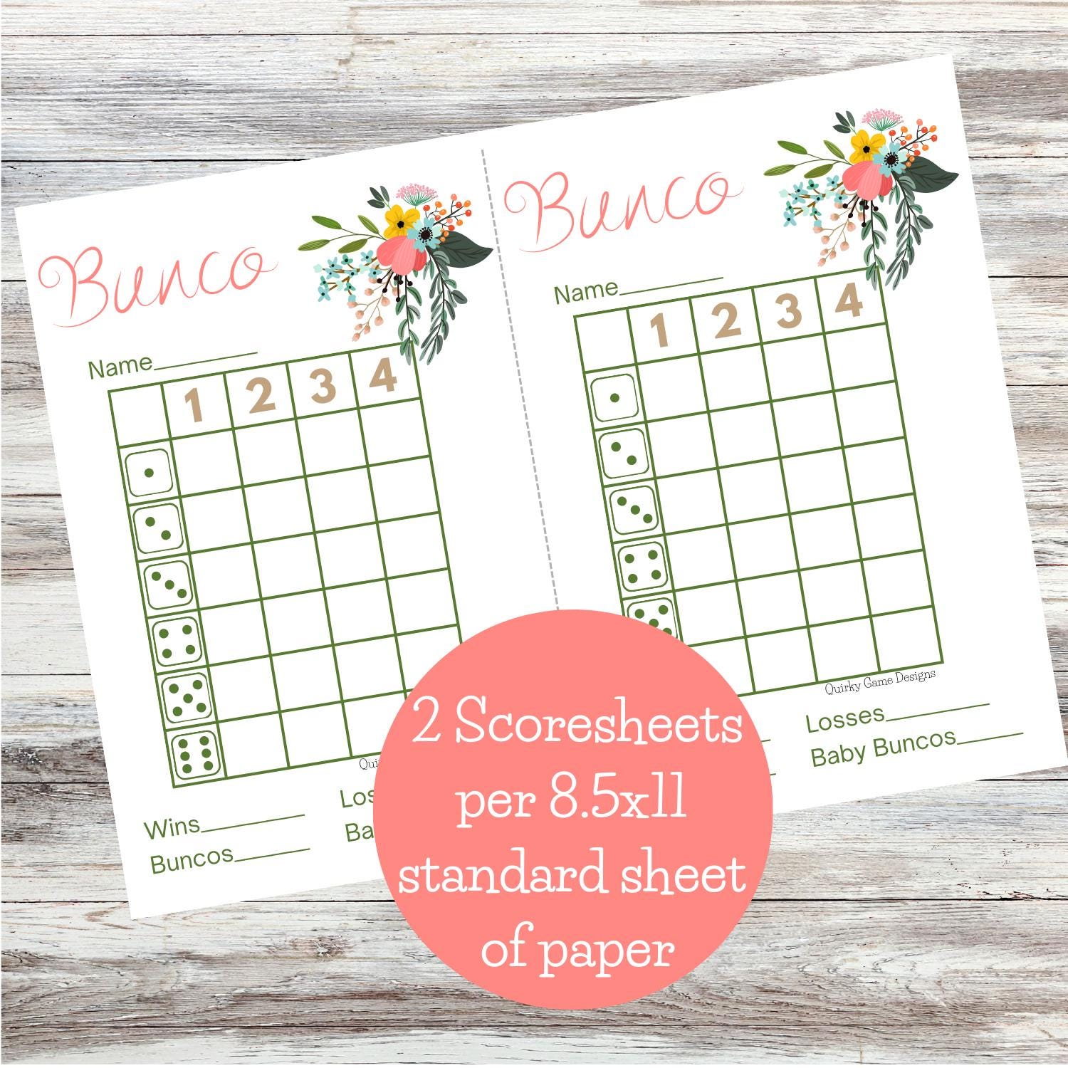 Floral Bunco Printable Bundle: Score Sheets, Tally Cards (PDF) - Etsy
