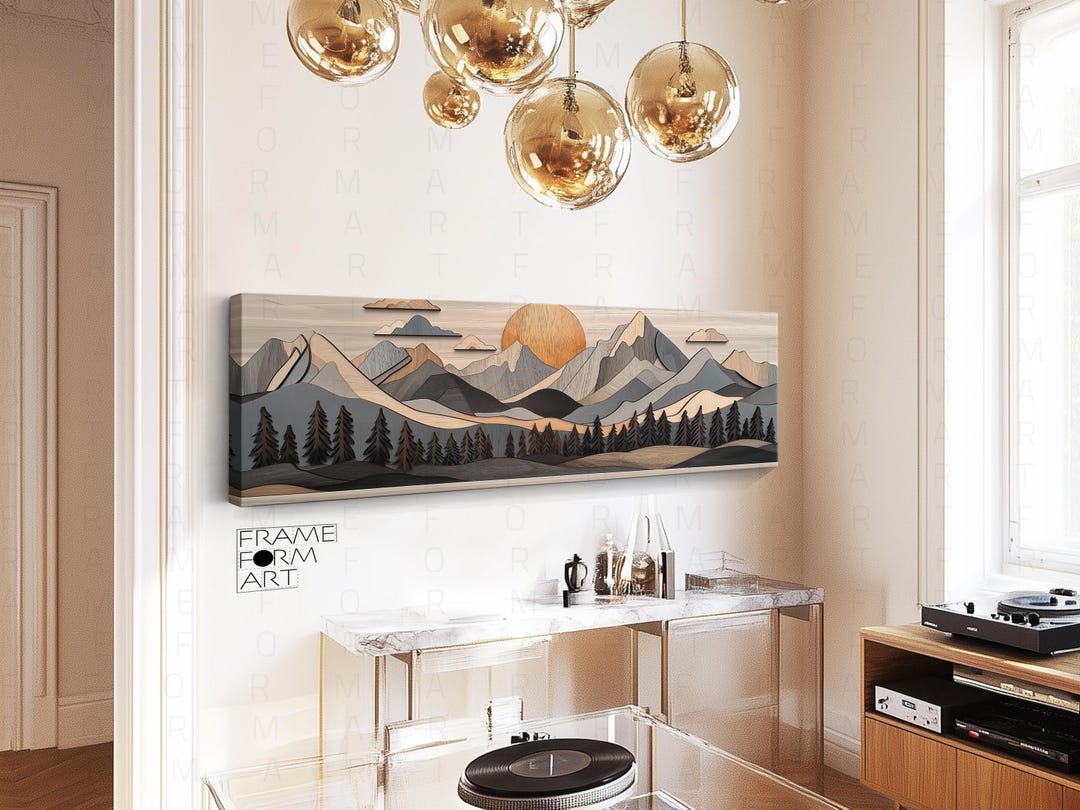 Panoramic Mountain Wood Wall Art, 3D Mountain Landscape Wood Carving ...