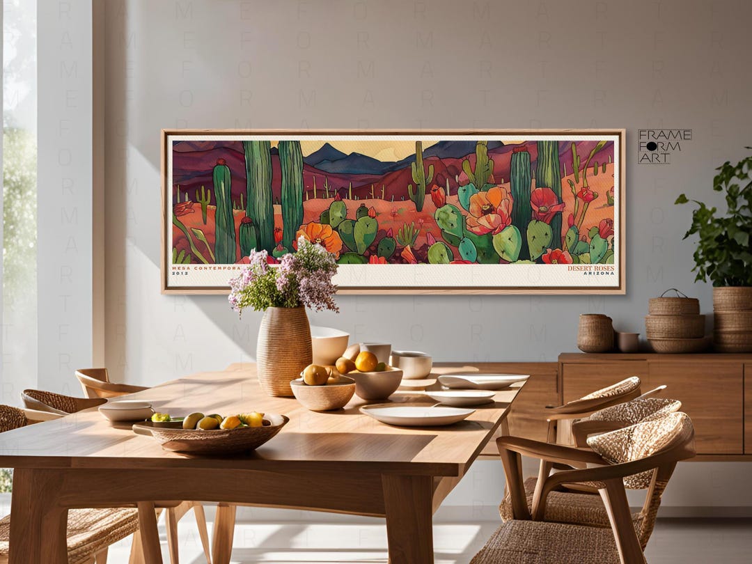 Arizona Desert Rose Landscape Art Print: Panoramic Golden Hour ...