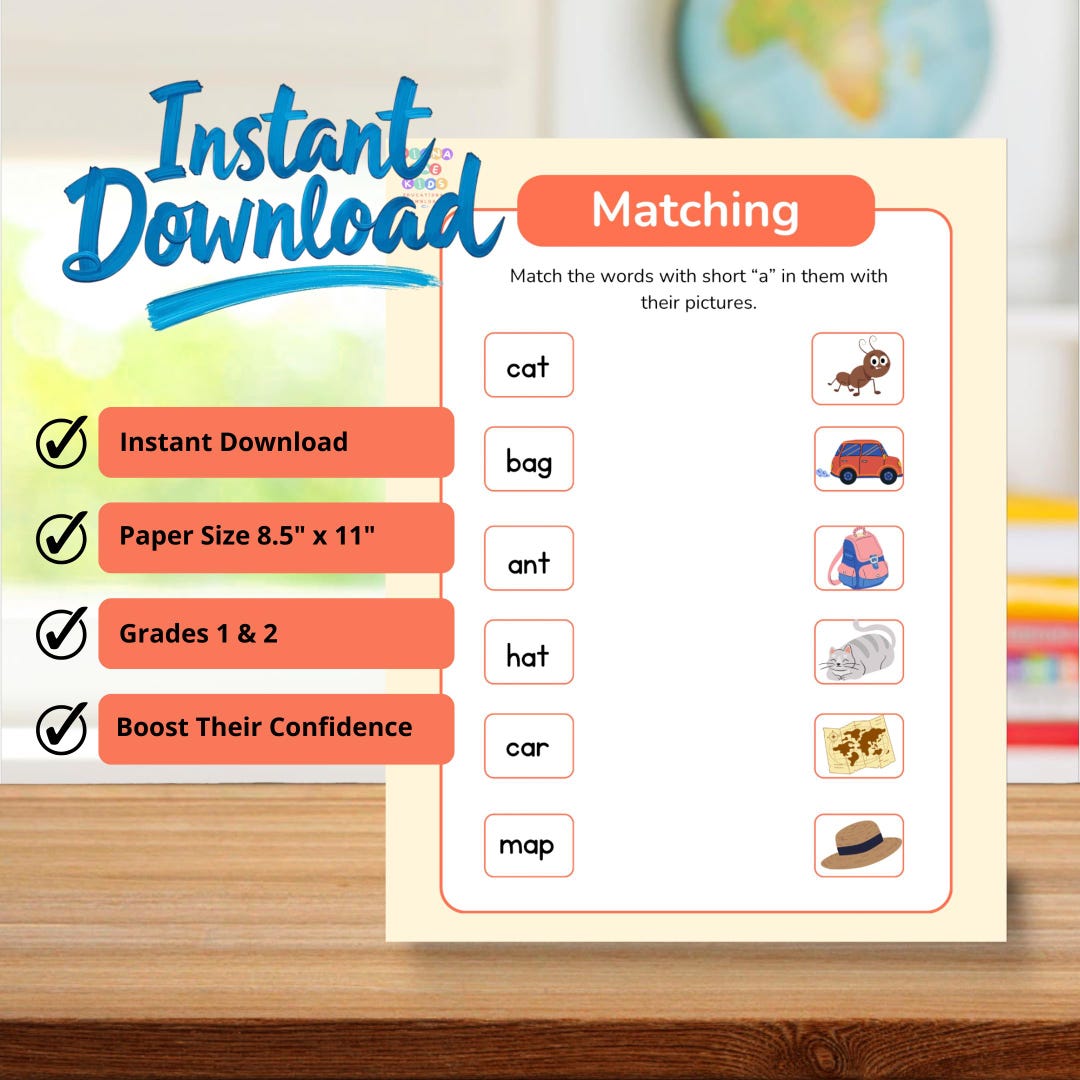 Matching Worksheet for Grades 1 and 2 ~ Instant Download ~ "building ...