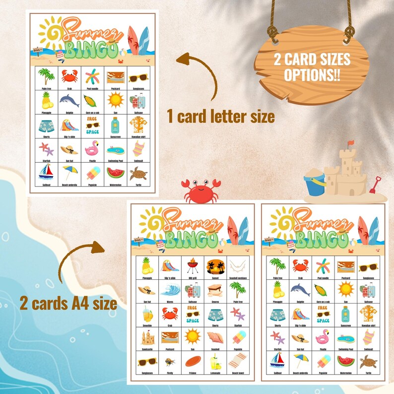 60 Summer Bingo Cards, Summer Theme Bingo, Summer Activity for Kids ...