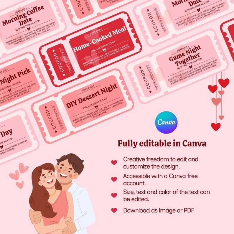 Editable Romantic Love Coupons Template, Printable Last Minute Gifts ...