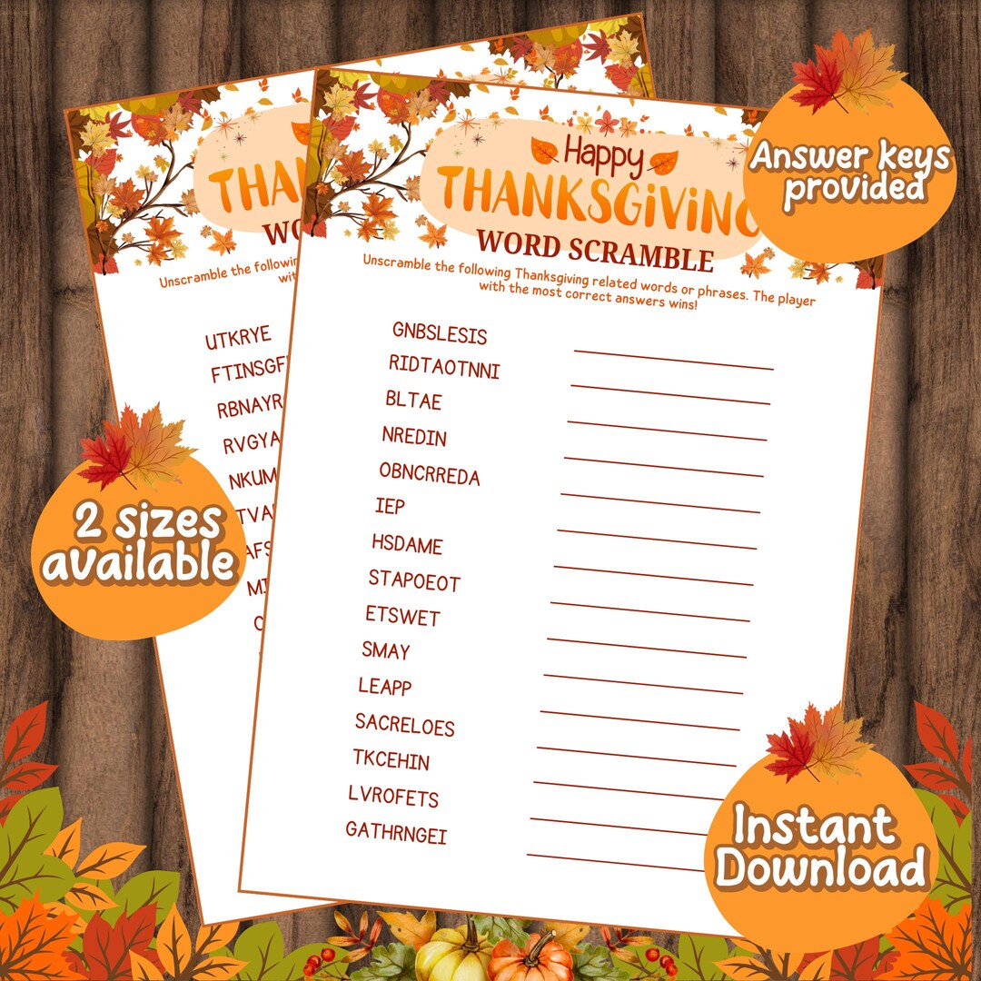 Thanksgiving Word Scramble, Printable Games, Fall Activities, Party ...