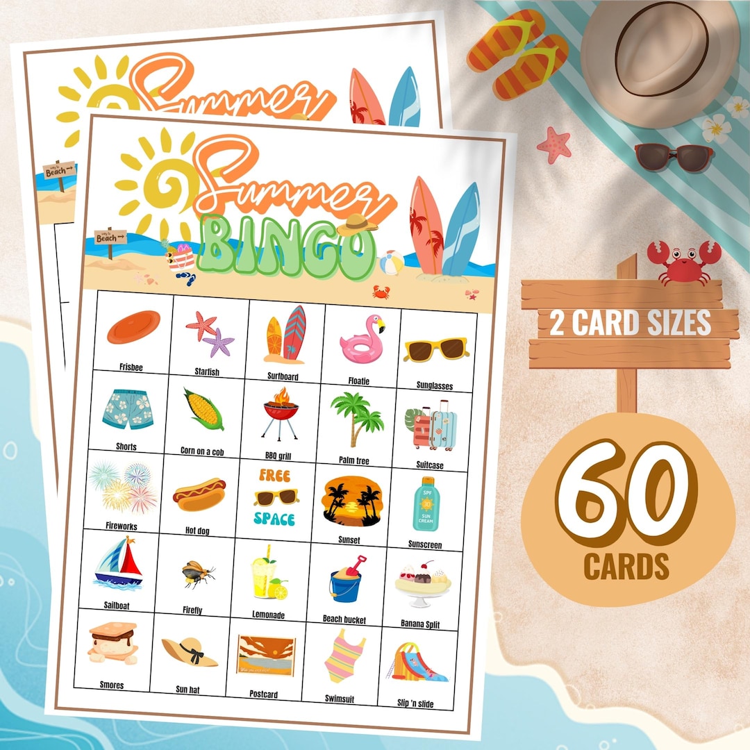60 Summer Bingo Cards, Summer Theme Bingo, Summer Activity for Kids ...