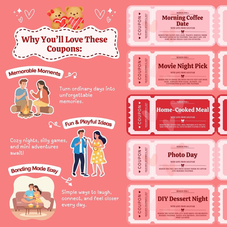 Editable Romantic Love Coupons Template, Printable Last Minute Gifts ...