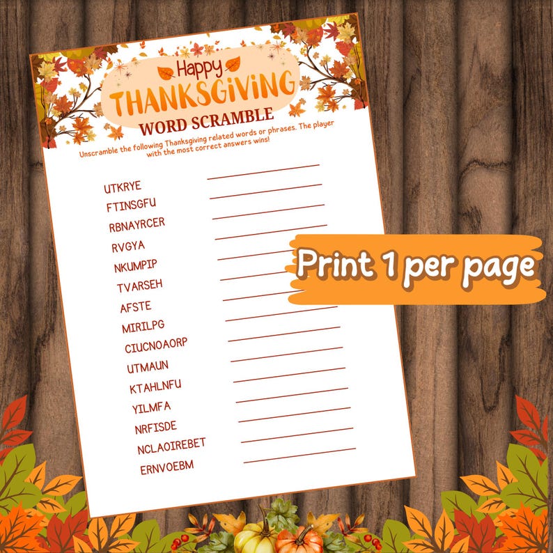 Thanksgiving Word Scramble, Printable Games, Fall Activities, Party ...