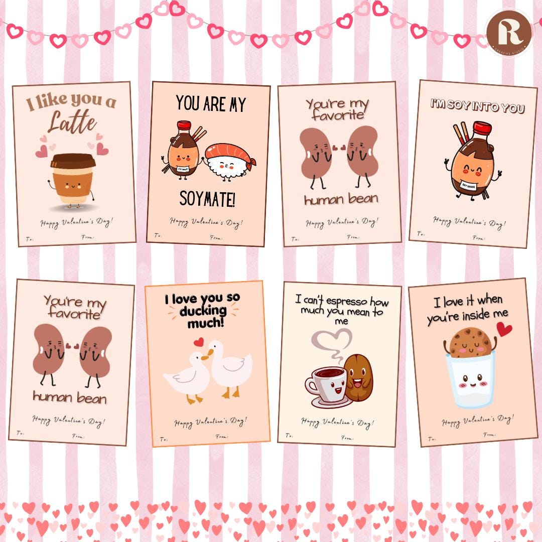 24 Printable Funny Puns Valentines Card, Cute Food Valentines Cards for ...