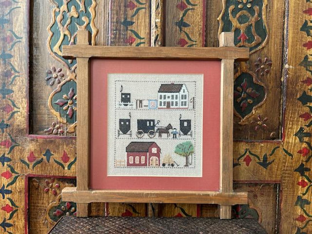 Vintage Amish Needlepoint / Cross Stitch / Embroidery Hanging Wall Art ...