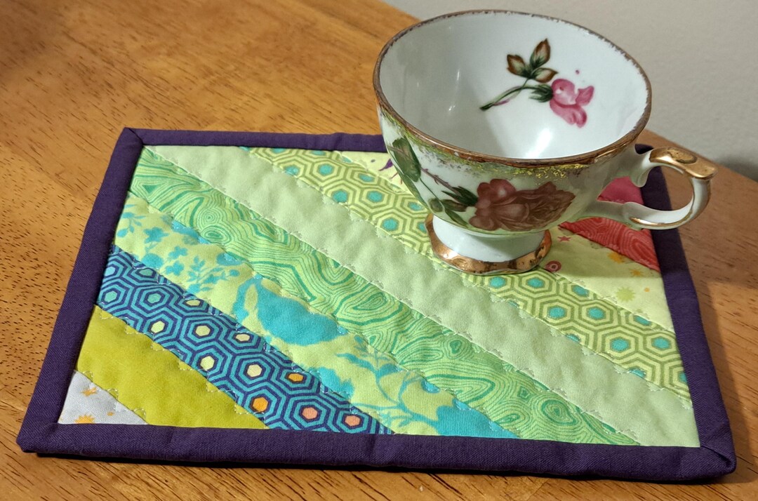 Mug Rug Quilted - Colorful Quilted Mug Rug - Small Mug Rug - Multi ...