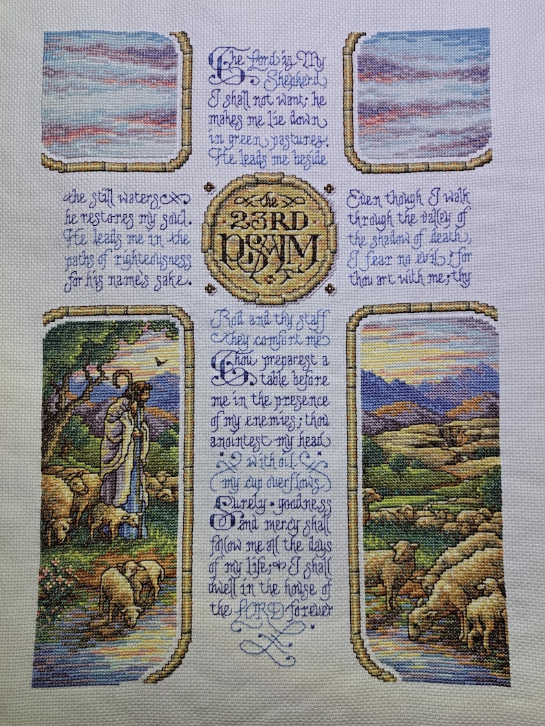 PSALM 23 Finished Completed Ready to Frame Cross Stitch - Jesus ...