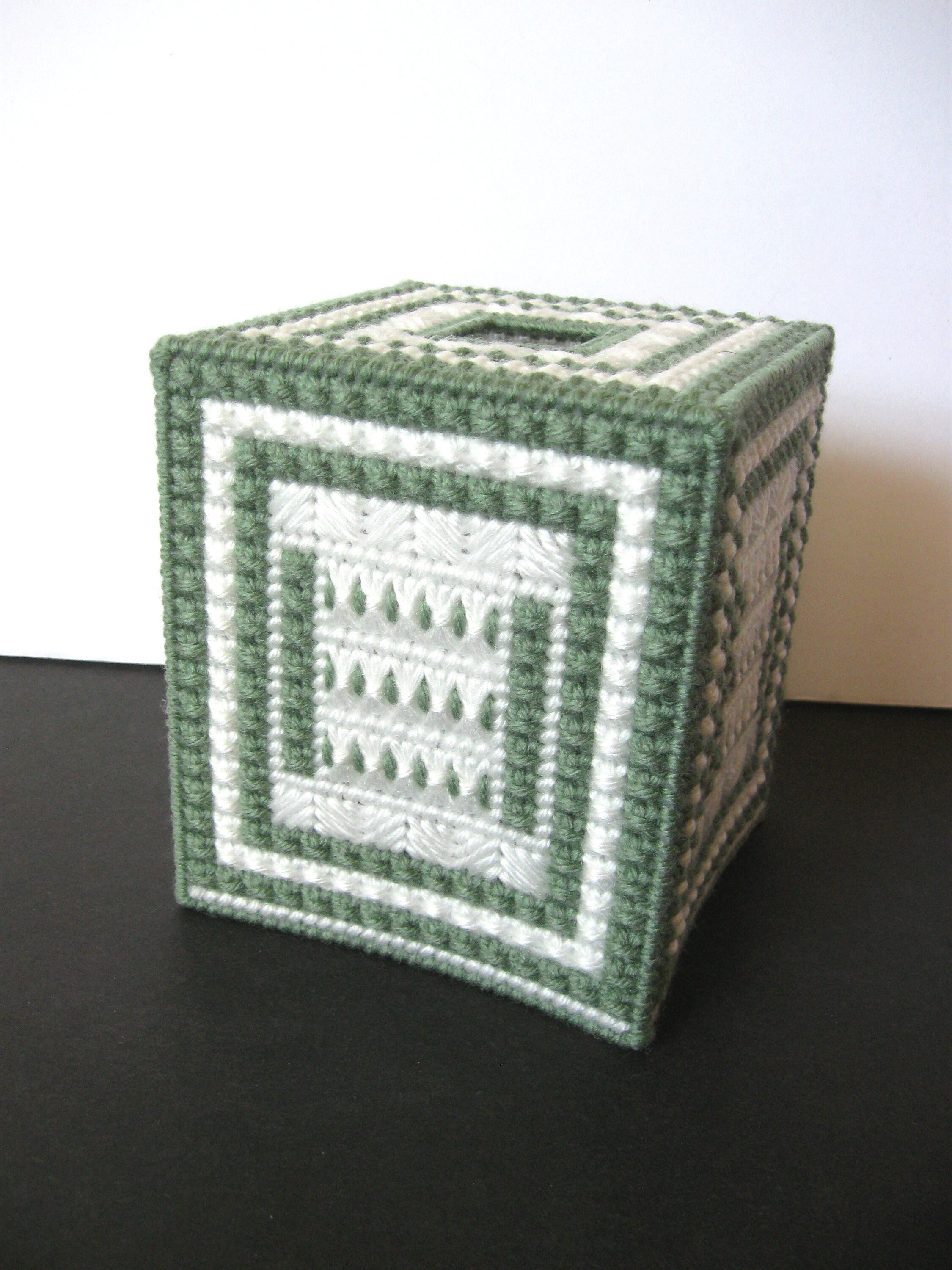 Sage Green/white Plastic Canvas Tissue Box Cover, Sage Green and White ...