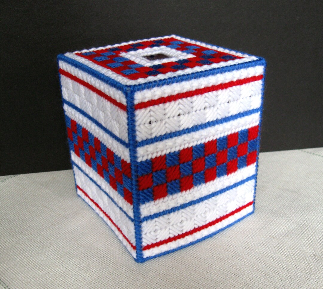 Patriotic Plastic Canvas Tissue Box Cover - Patriotic Needlepoint ...