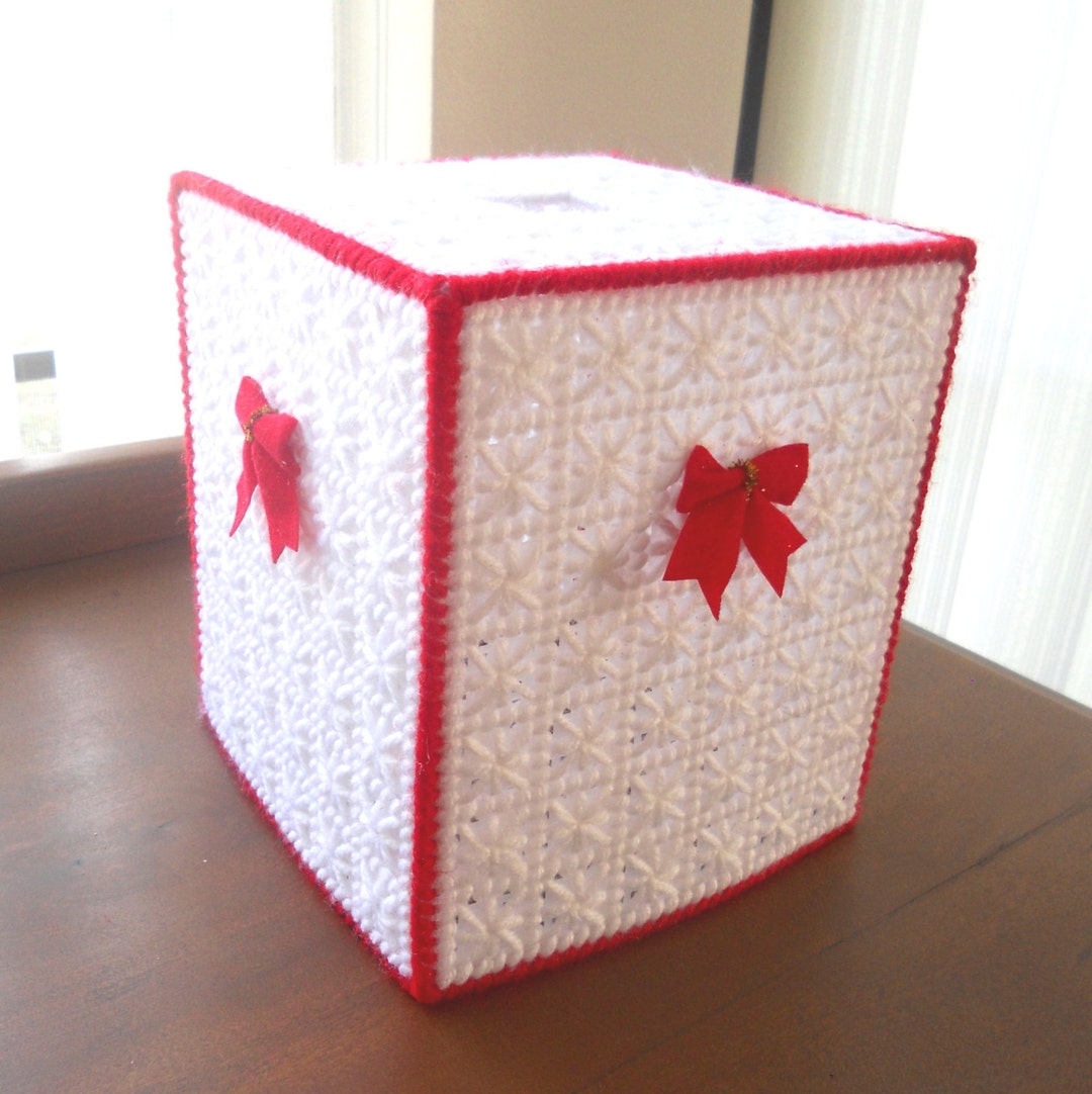 Plastic Canvas Tissue Box Cover With Red Bow on a Snowflake Design ...