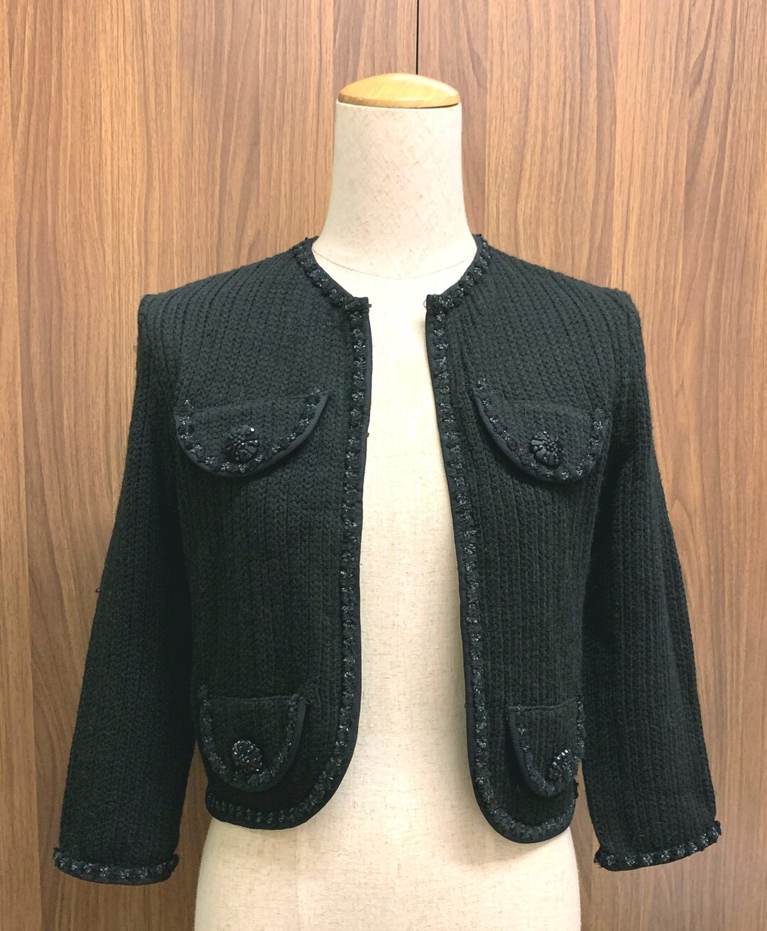 Vintage Black Knit Cardigan Womens Short Jacket Tweed Knit Jacket Long ...