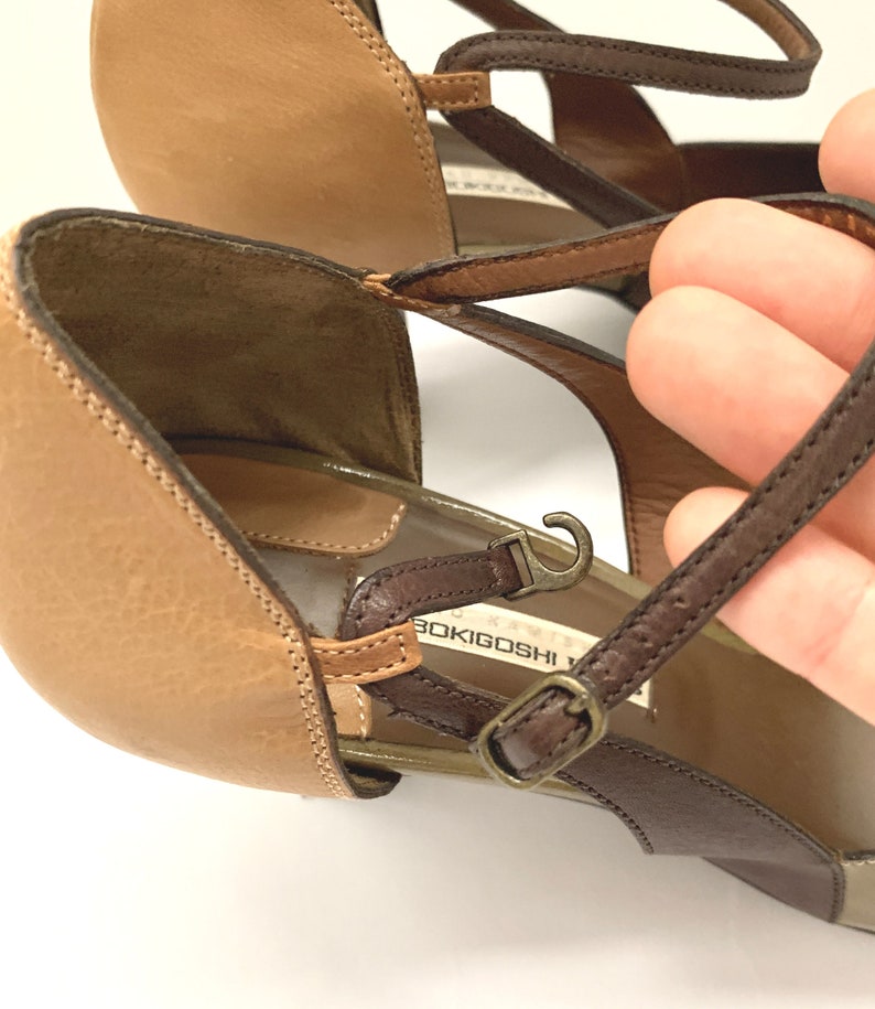 Vintage Japanese Made Womens Peep Toe Shoes Olive Green Brown Leather ...