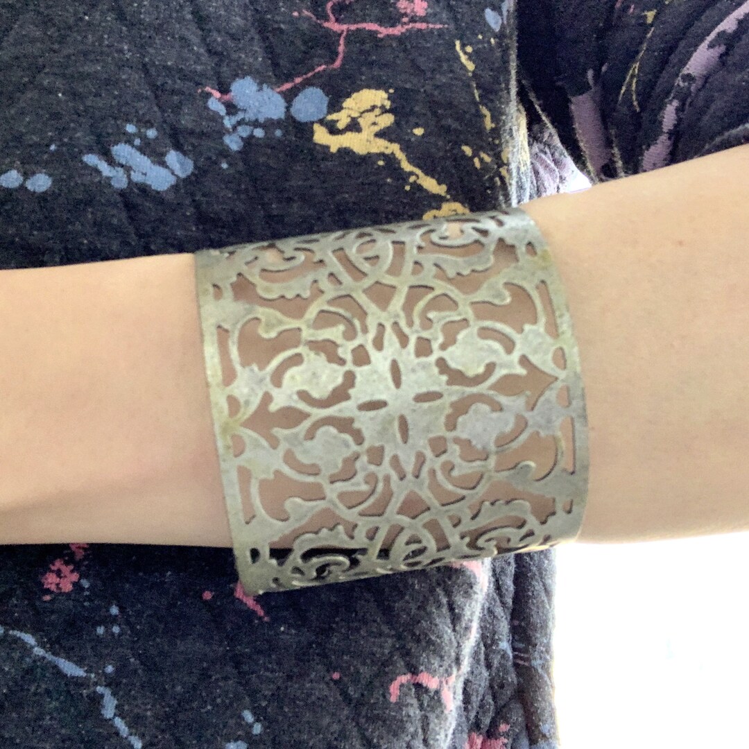 Vintage Embossed Aged Metal Cuff Bracelet Cut Out Cuff - Etsy