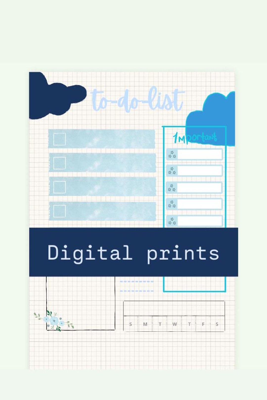 Blue Digital To-do List Printable | Minimalist & Chic Planner - Etsy