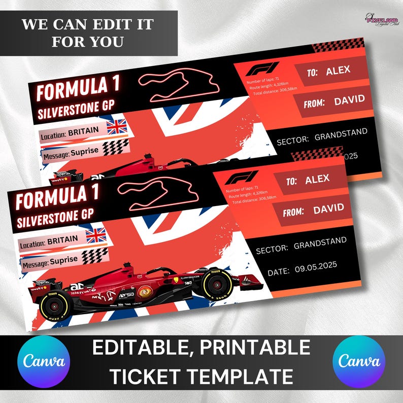 Printable Formula 1 Ticket, Formula 1 Digital Ticket, F1 Britain Qatar ...