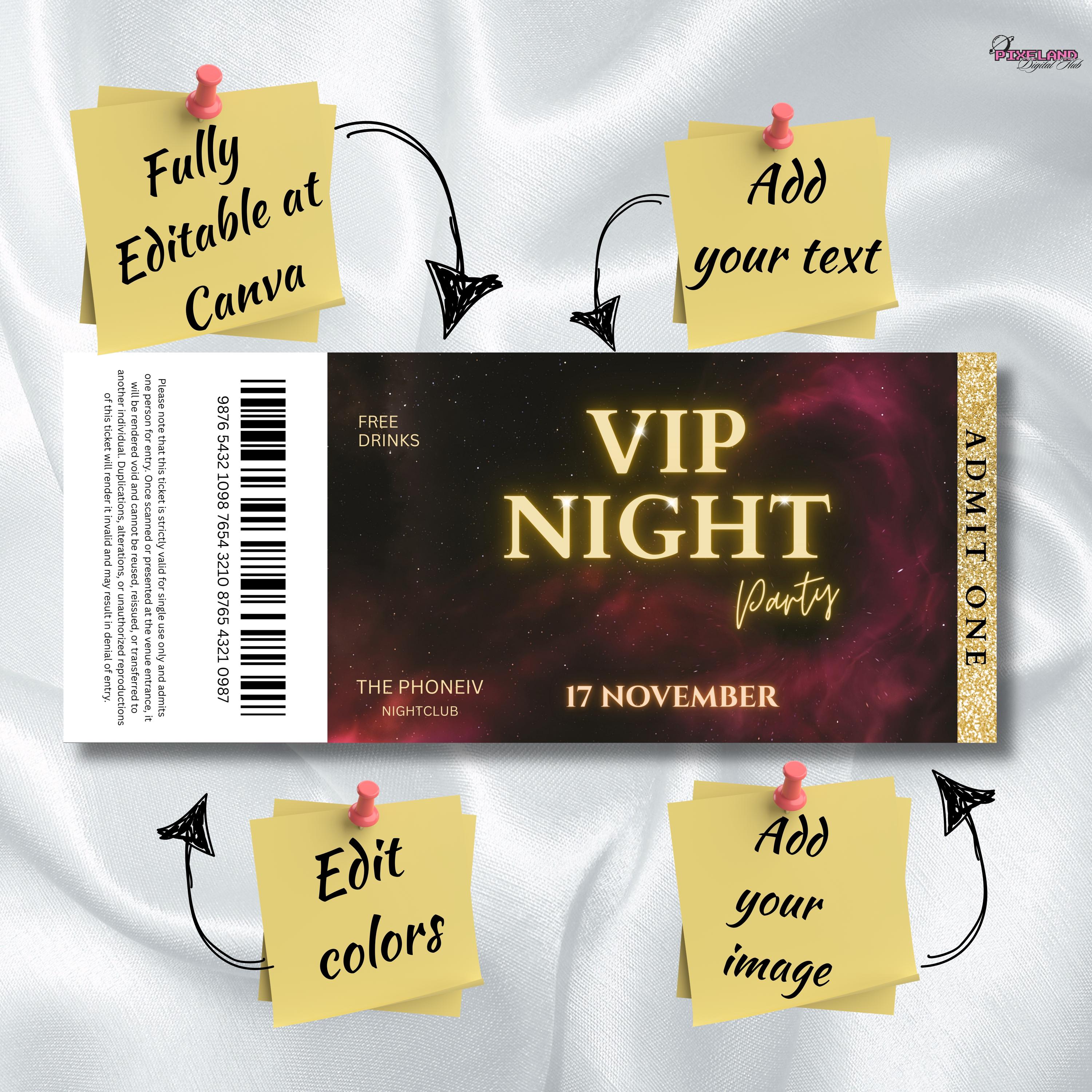 Golden Gala Ticket Template, Admit One Printable Digital Download, VIP ...