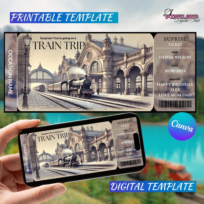 Train Trip Surprise Gift Ticket, Travel Gift, Personalized Train Trip ...