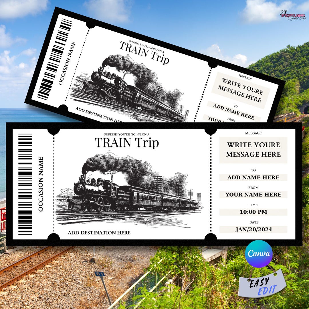 Personalized Train Trip Ticket: Surprise Travel Gift (editable Canva ...
