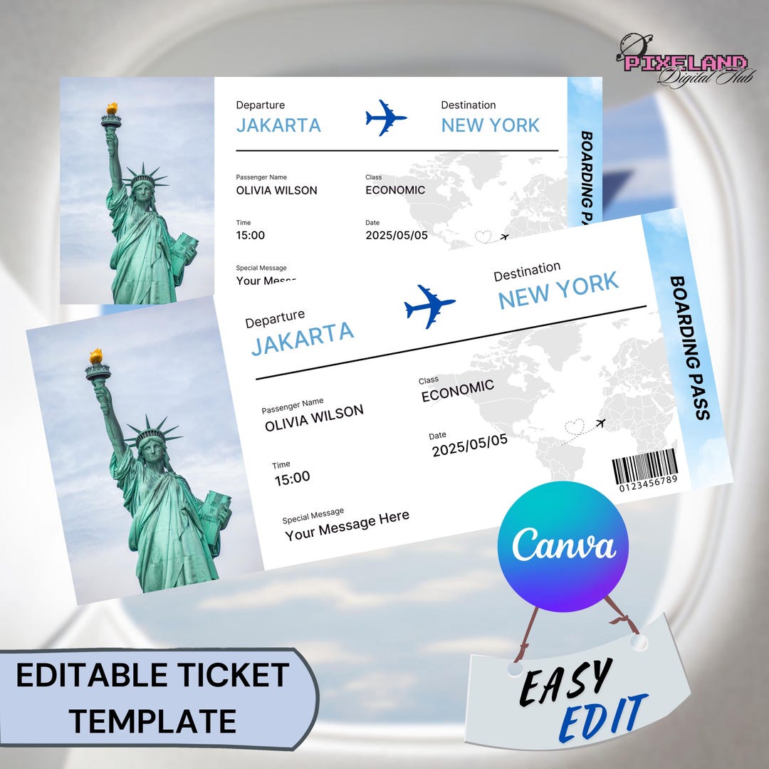 Editable Airline Ticket, Boarding Pass Surprise Trip, Custom Airplane ...